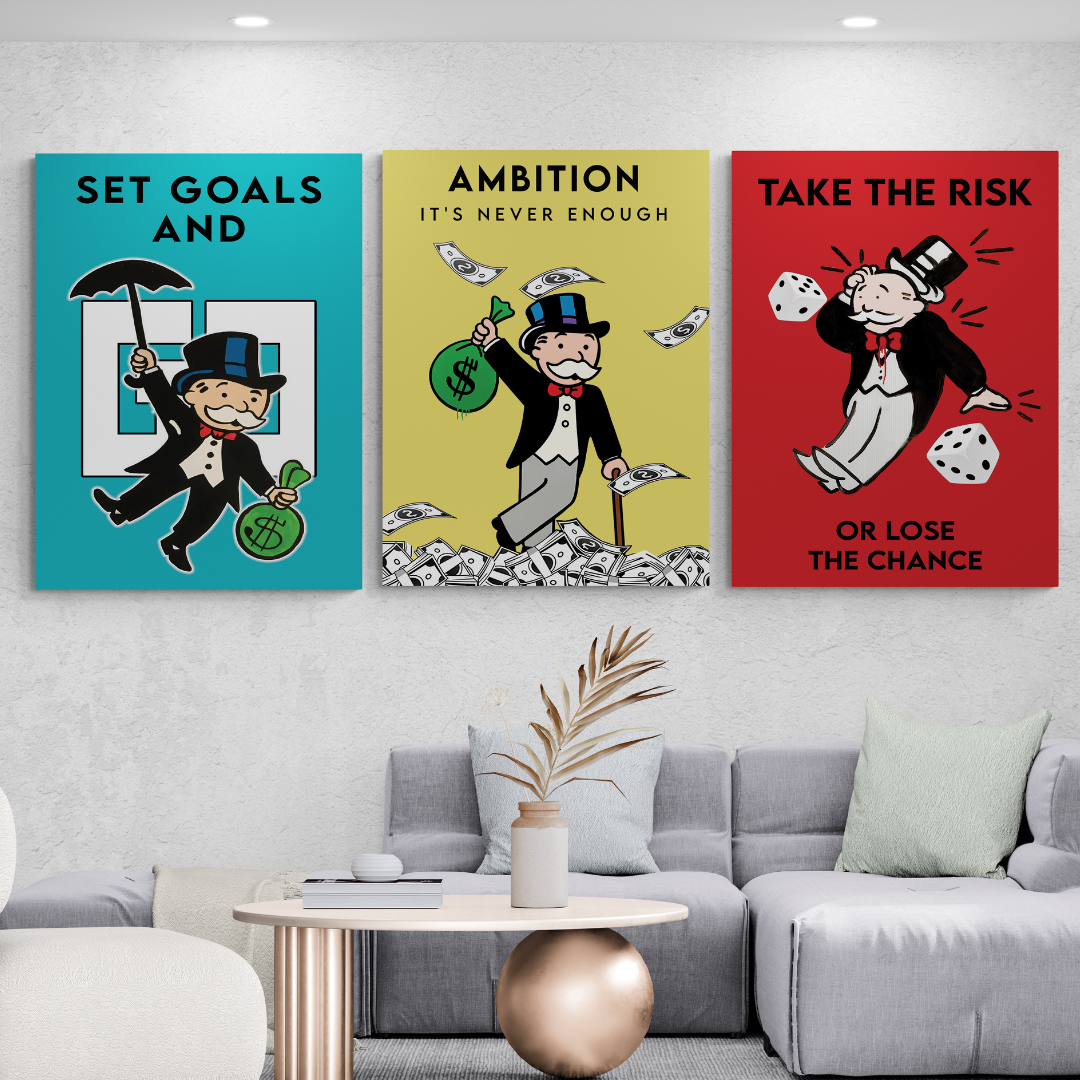 Mr Monopoly Inspired Monopoly Set of 3 Wall Art – Majesty Home Decor