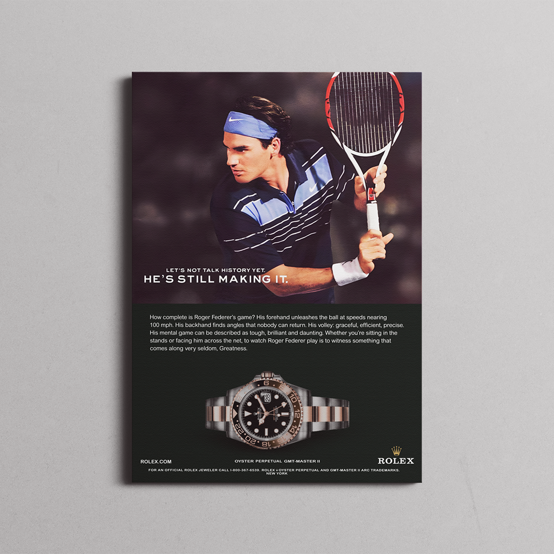 Roger Federer Ad Poster: Vintage Luxury Watch Ads & Luxury Wall Art ...