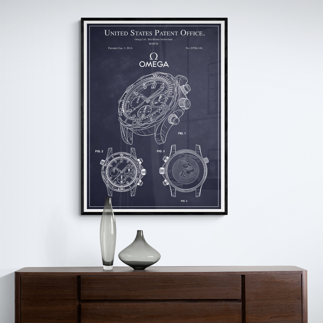 Vintage Omega Patent Prints | Classic Seamaster & Speedmaster Posters